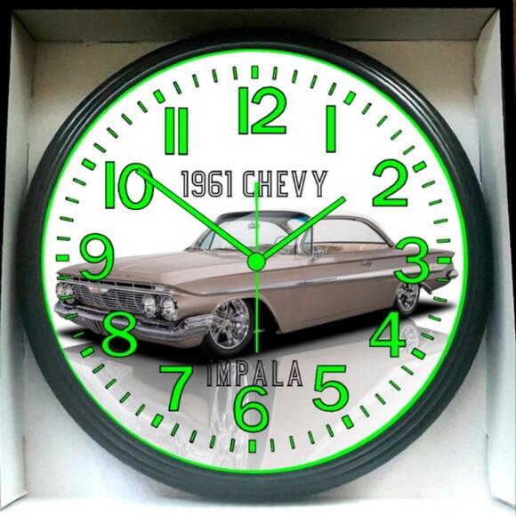 Wall Decor | Wall Clock Glow In Dark 1961 Chevy Impala Chevrolet Bagged ...